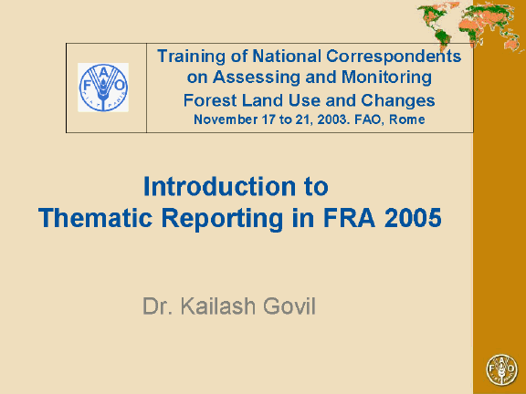 Proceedings of training of national correspondents on assessing and ...