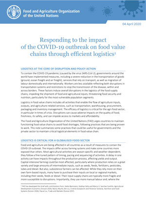 Responding to the impact of the COVID-19 outbreak on food value chains ...