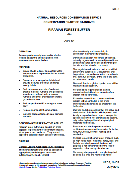 FAO - SFM Tool Detail: Practice standard - Riparian forest buffer