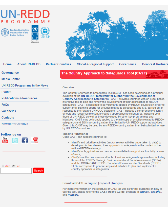 FAO - SFM Tool Detail: The Country Approach to Safeguards Tool (CAST)
