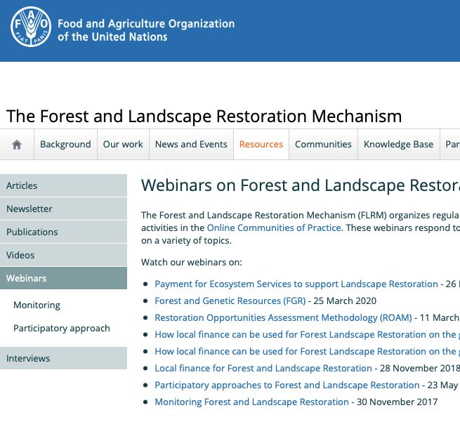 FAO - SFM Tool Detail: Webinars on Forest and Landscape Restoration
