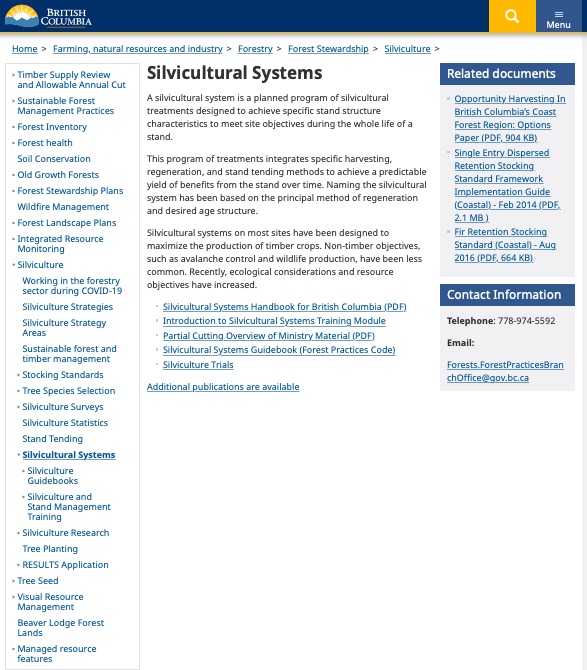 FAO - SFM Tool Detail: Silvicultural systems