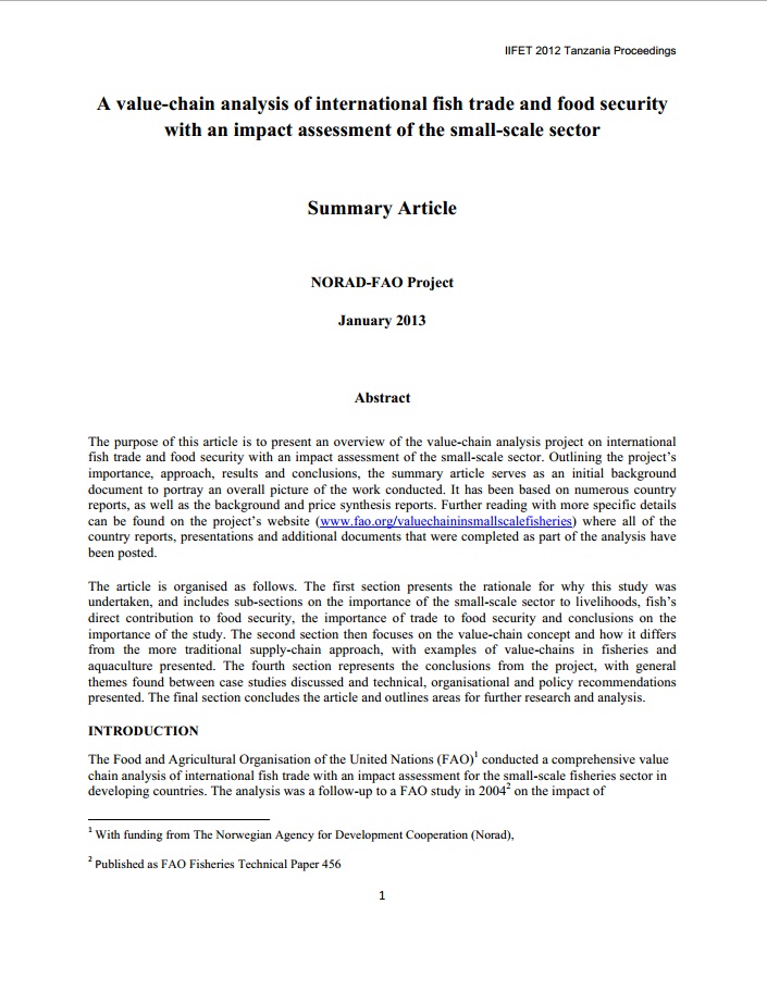 A Value-Chain Analysis of International Fish Trade and Food Security ...
